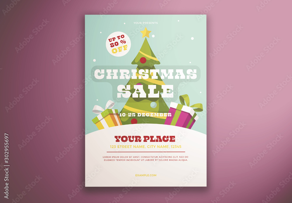 Christmas Tree Sale Flyer Layout with Tree and Presents Stock Template ...
