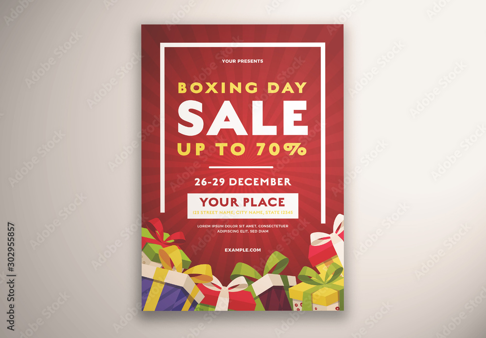 Boxing Day Sale Flyer Layout with Presents Stock Template | Adobe Stock