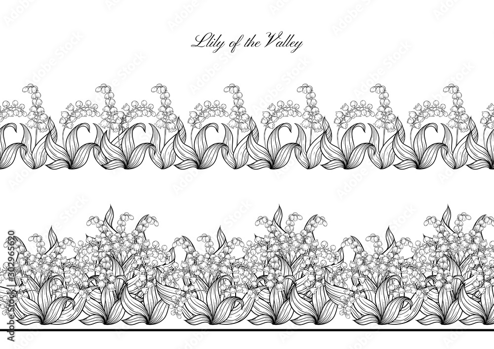 Lily of the valley, may-lily Element for design. Outline hand drawing ...