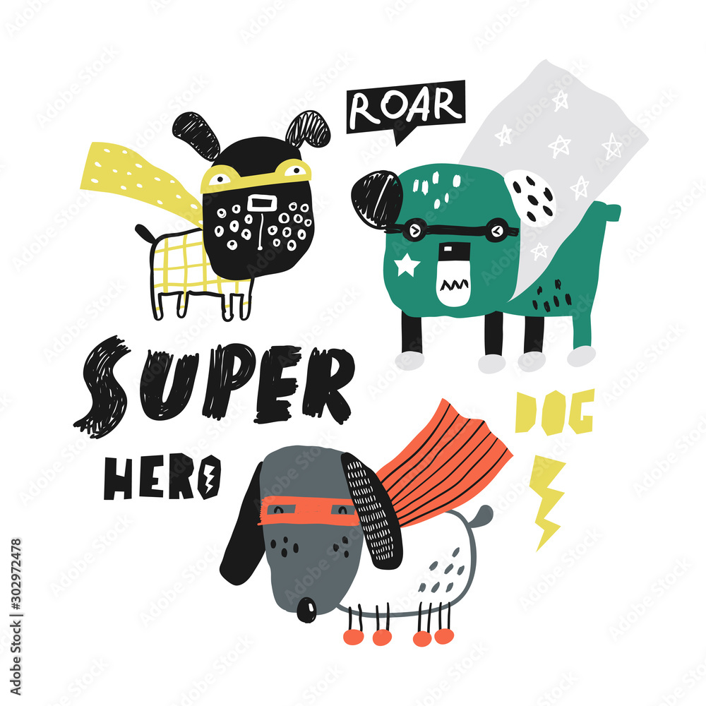 Collection of cute cartoon super hero dogs. Vector illustration ...