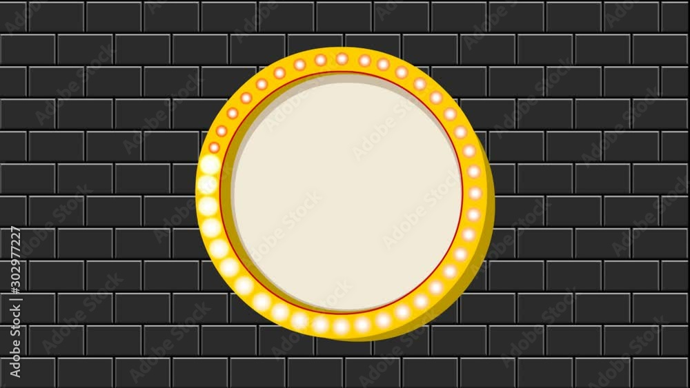 Animated yellow circular blank illuminated sign with looping light bulb ...