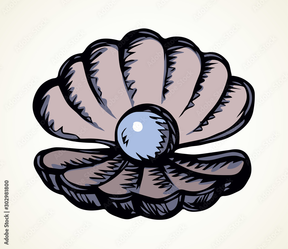 Shell with a pearl. Vector drawing Stock Vector | Adobe Stock