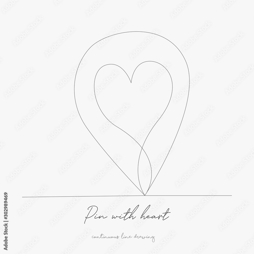 continuous line drawing. pin with heart. simple vector illustration ...