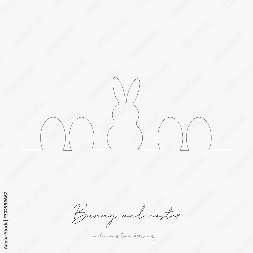 continuous line drawing. bunny and easter eggs. simple vector ...