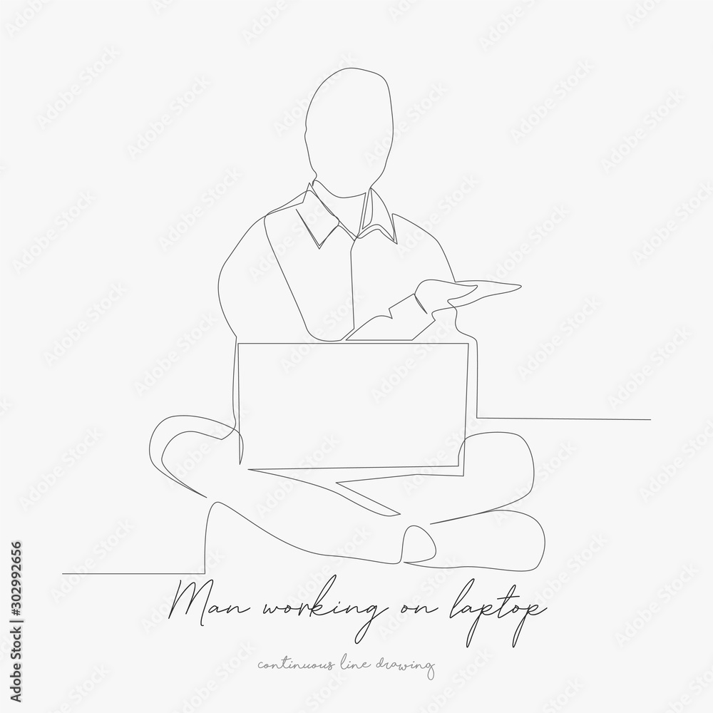 continuous line drawing. man working on laptop. simple vector ...