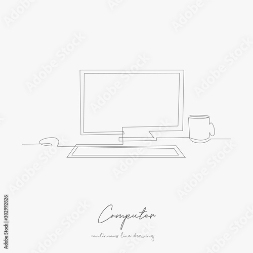 continuous line drawing. computer. simple vector illustration. computer ...