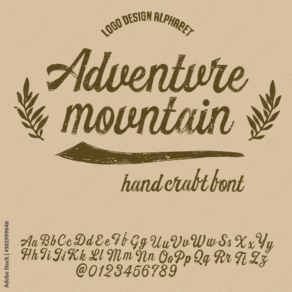 "Adventure outdoor" hand drawn calligraphy display typeface on light ...