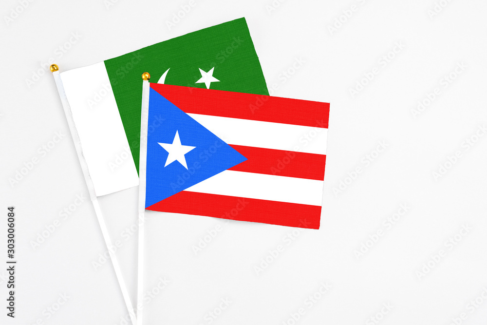 Puerto Rico and Pakistan stick flags on white background. High quality ...