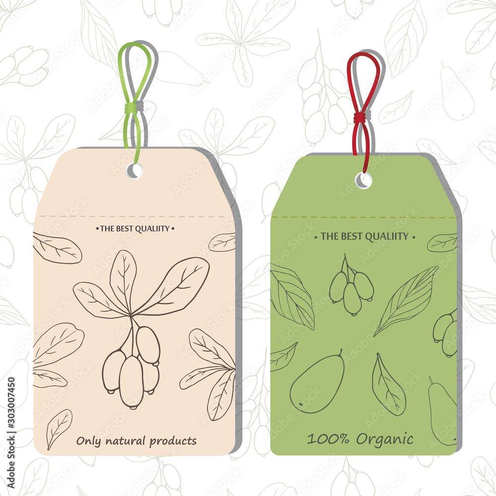 Organic collection. Vector label, price tag, sticker with a with cornel ...