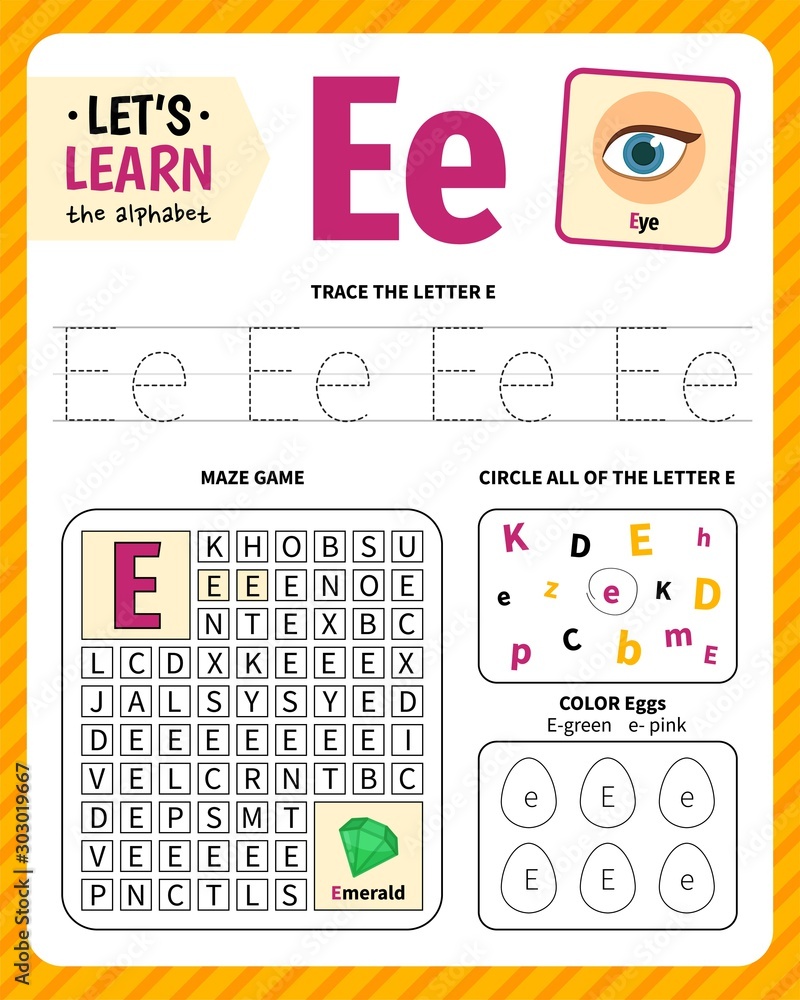 Kids learning material. Worksheet for learning alphabet. Letter E ...