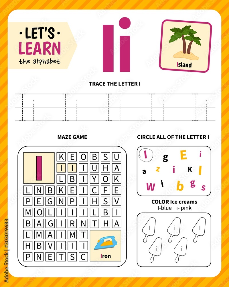 Kids learning material. Worksheet for learning alphabet. Letter I ...