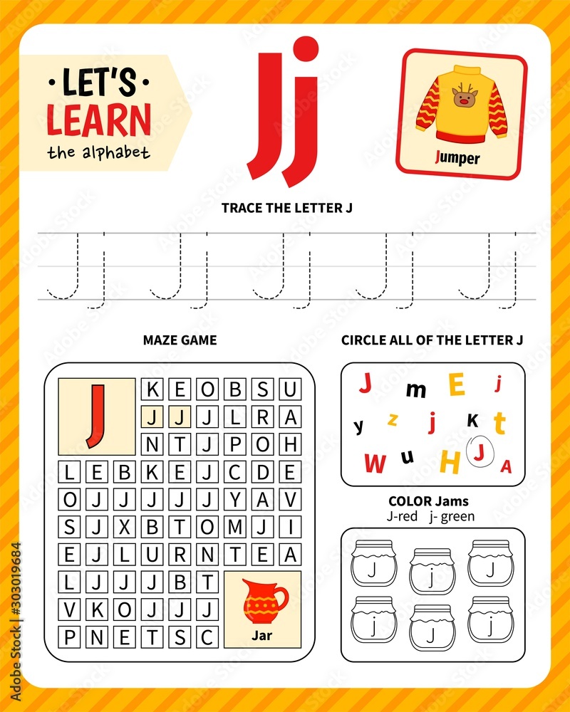 Kids learning material. Worksheet for learning alphabet. Letter J ...