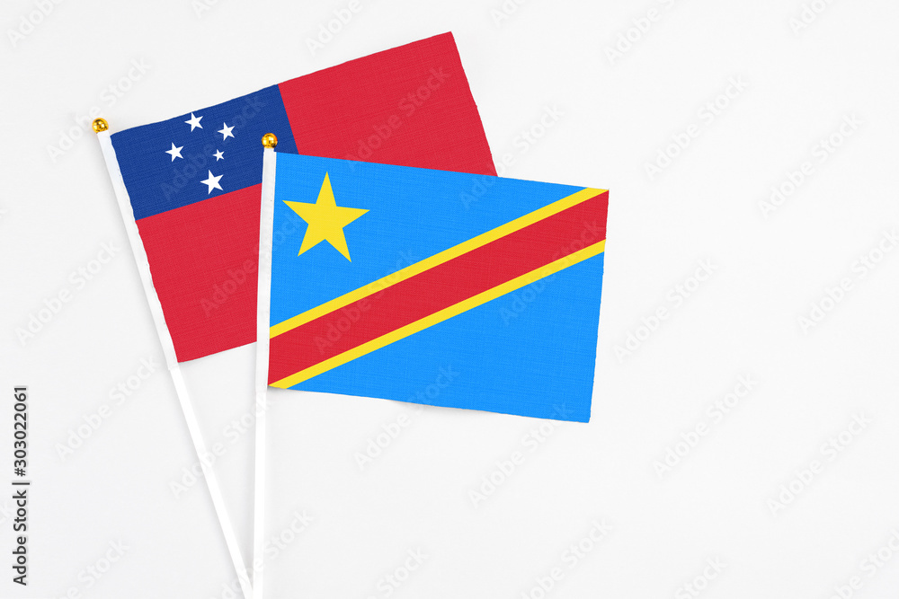 Congo and Samoa stick flags on white background. High quality fabric ...