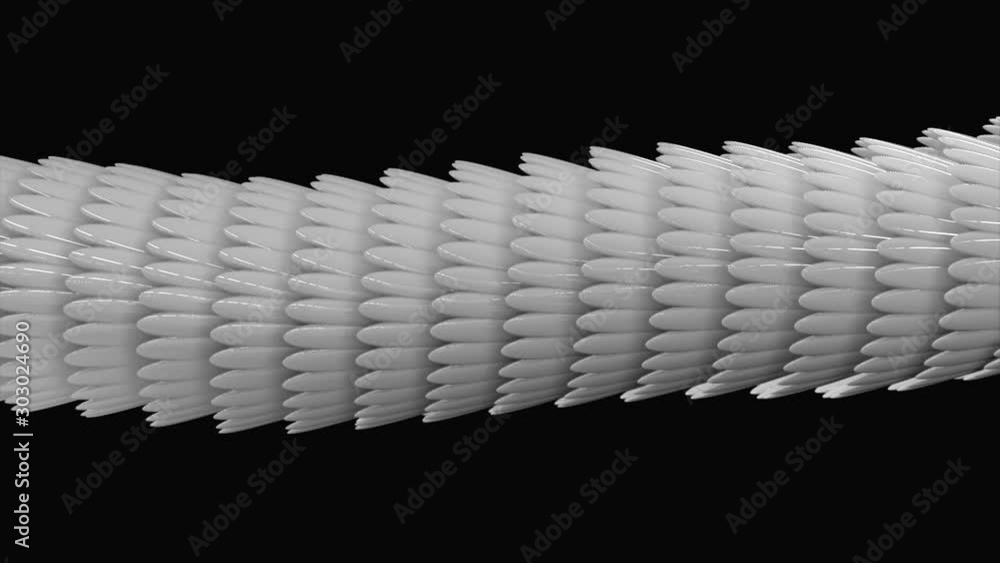 Black and white abstract animation of 3d glossy snake or dragon scales ...