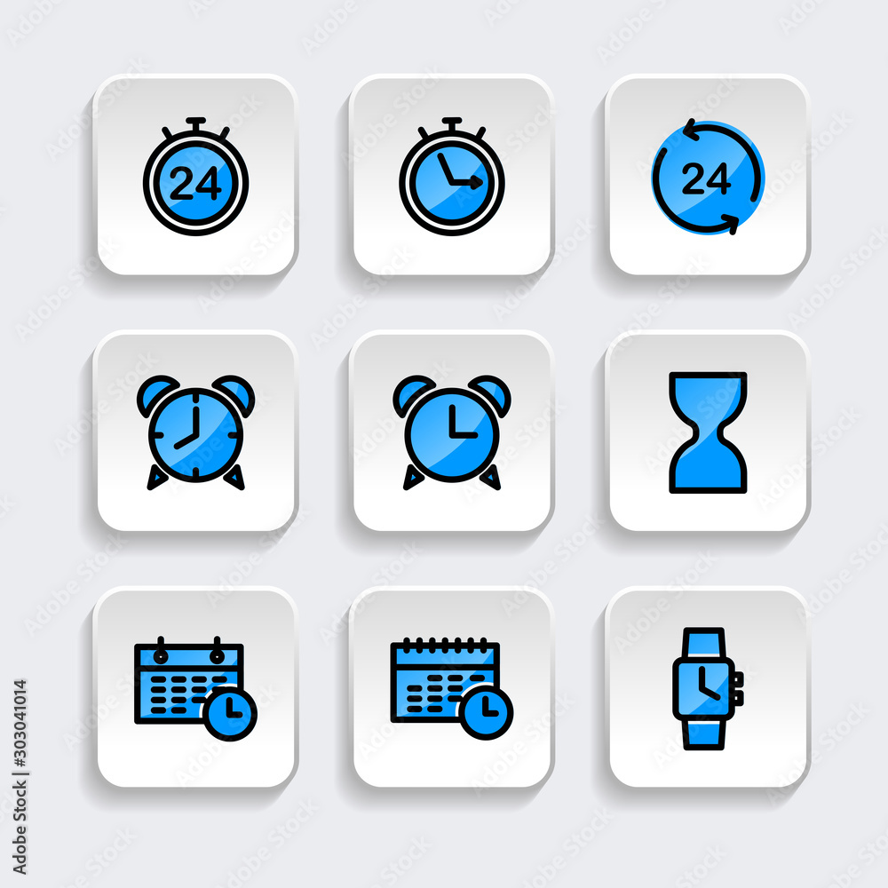Set of Clock icon. Symbol of time with trendy filled line style icon ...