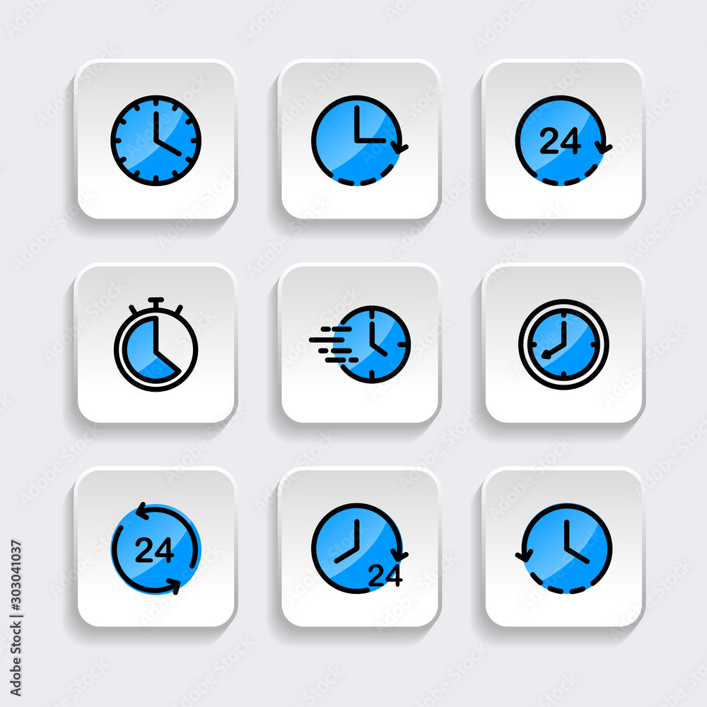 Set of Clock icon. Symbol of time with trendy filled line style icon ...