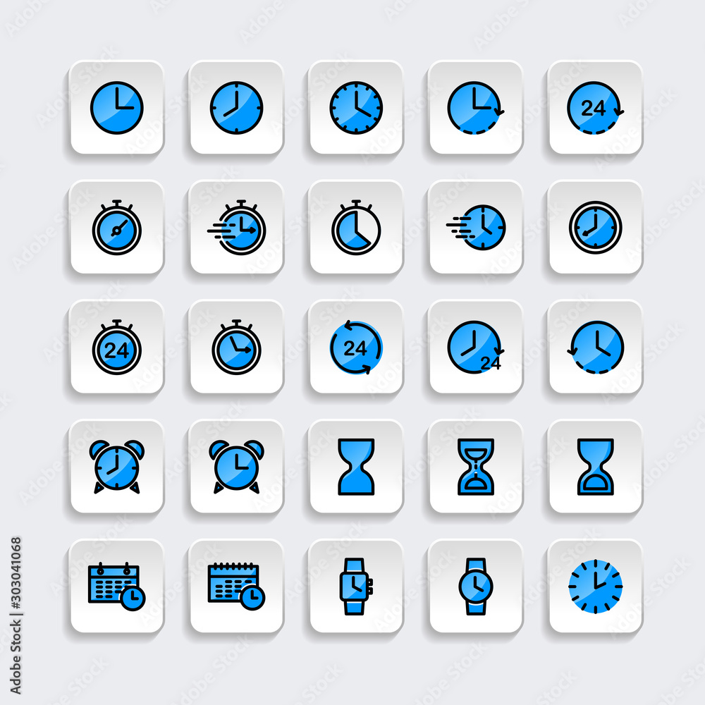 Set of Clock icon. Symbol of time with trendy filled line style icon ...
