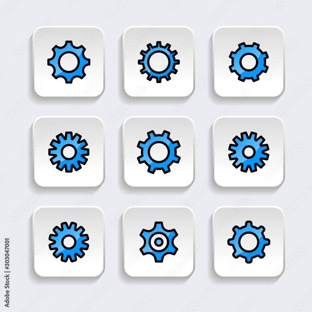 Set of gear icon. symbol of setting or configuration with trendy filled ...
