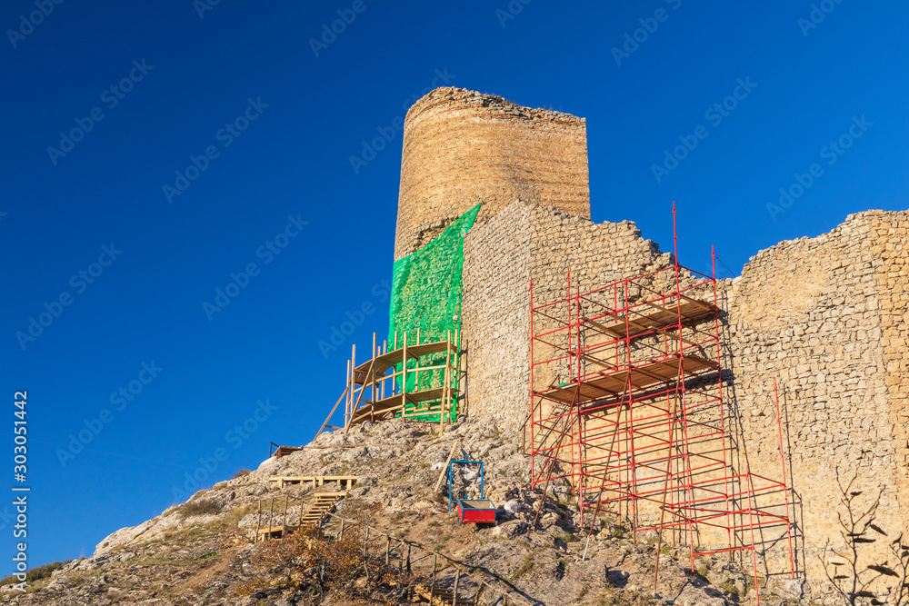Restoration of the ancient fortress of Chirag Gala Stock Photo | Adobe ...