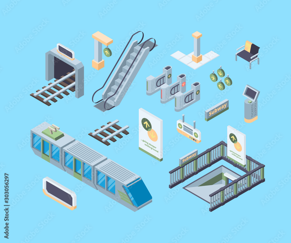 Subway design elements isometric 3D vector illustrations set Stock ...