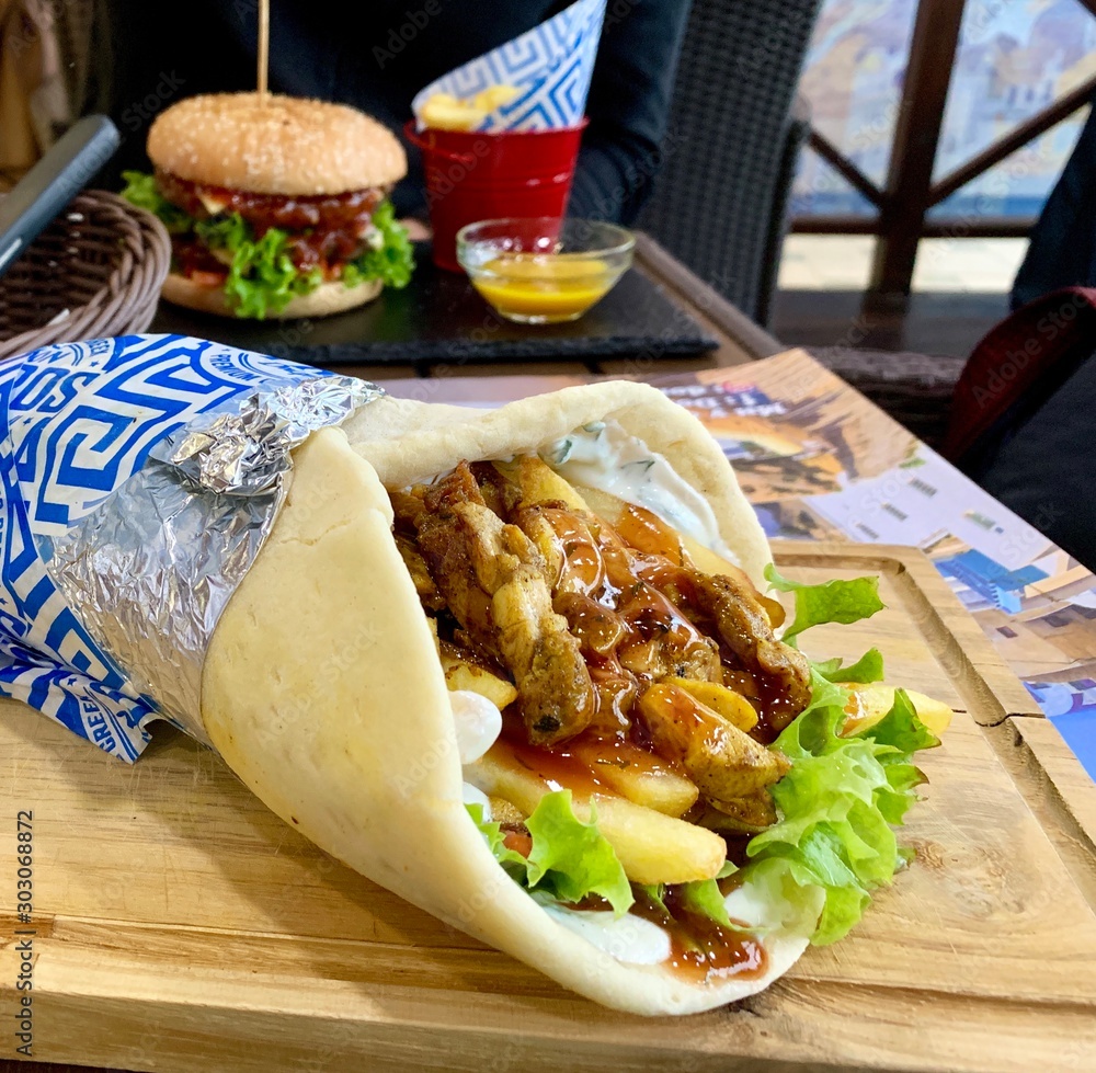 shawarma with chicken and potatoes Stock Photo | Adobe Stock