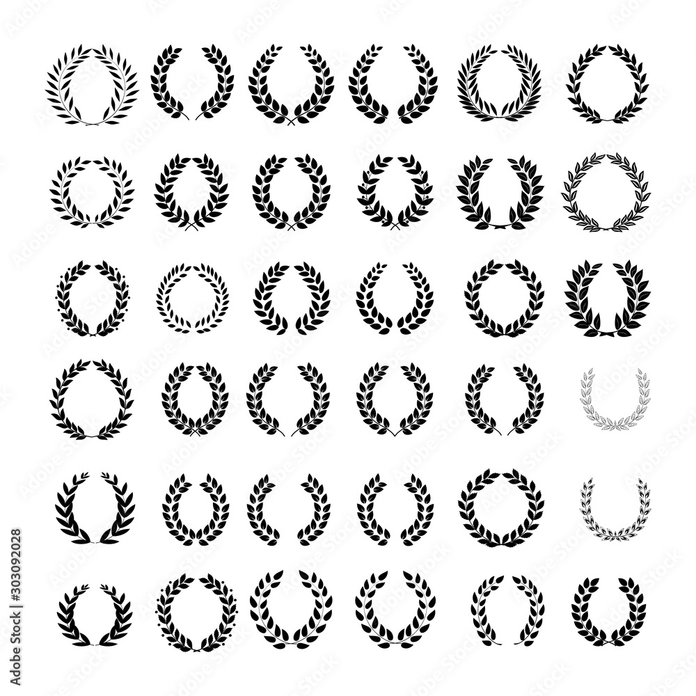 Laurel wreath reward set. Modern symbol of victory and award ...