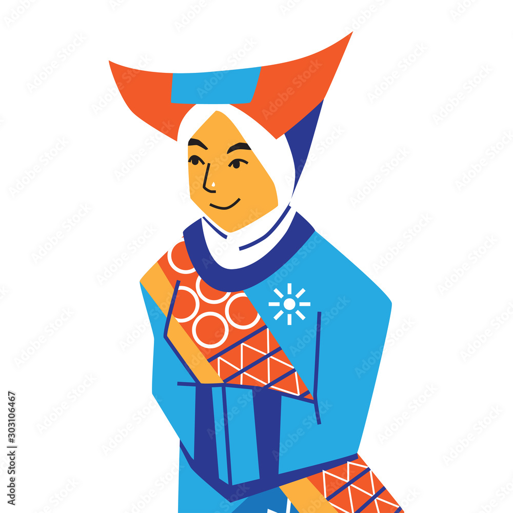 minang woman from indonesia wearing a minang traditional clothes vector ...