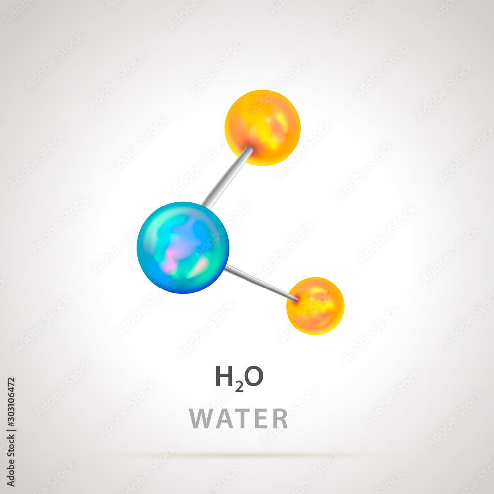 Colorful chemical model of water element H2O molecule and molecular ...