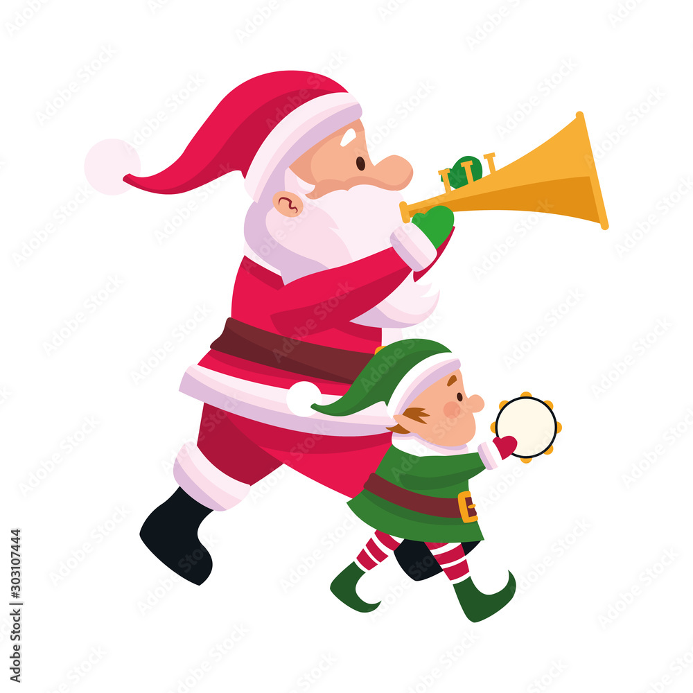cartoon santa claus and santas helper with musical instruments Stock ...