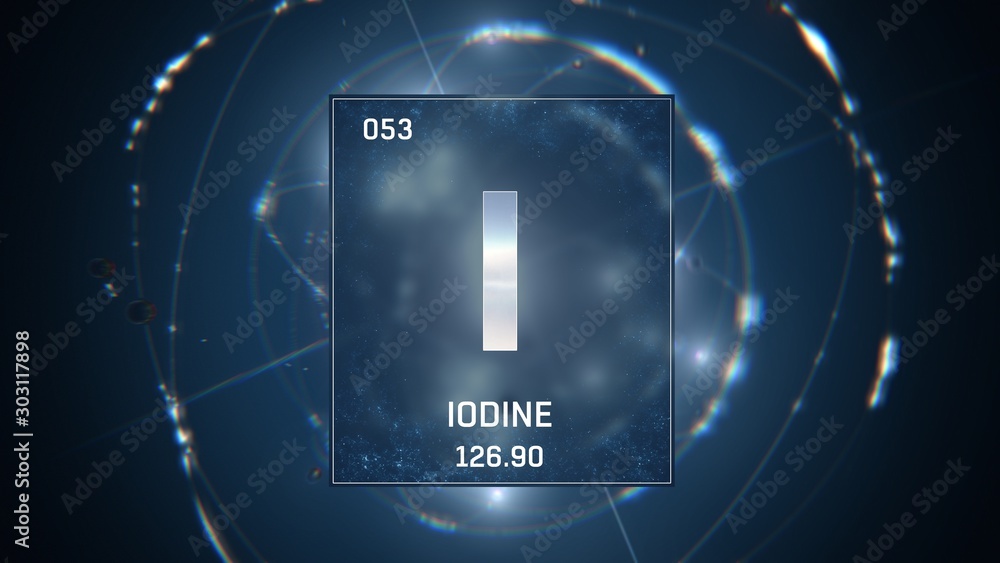 Poster 3D illustration of Iodine as Element 53 of the Periodic Table ...