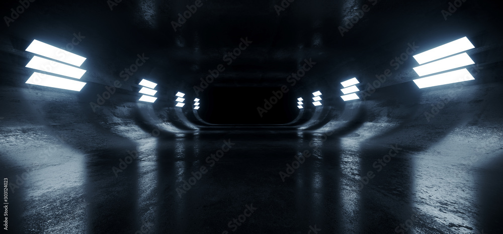 Oval Concrete Sci Fi Futuristic Modern Garage Hallway Underground Dark ...