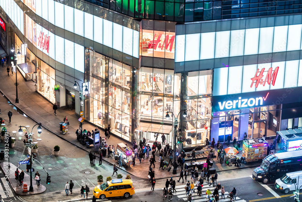 New York City, USA - April 6, 2018: High angle aerial view of H&M store ...