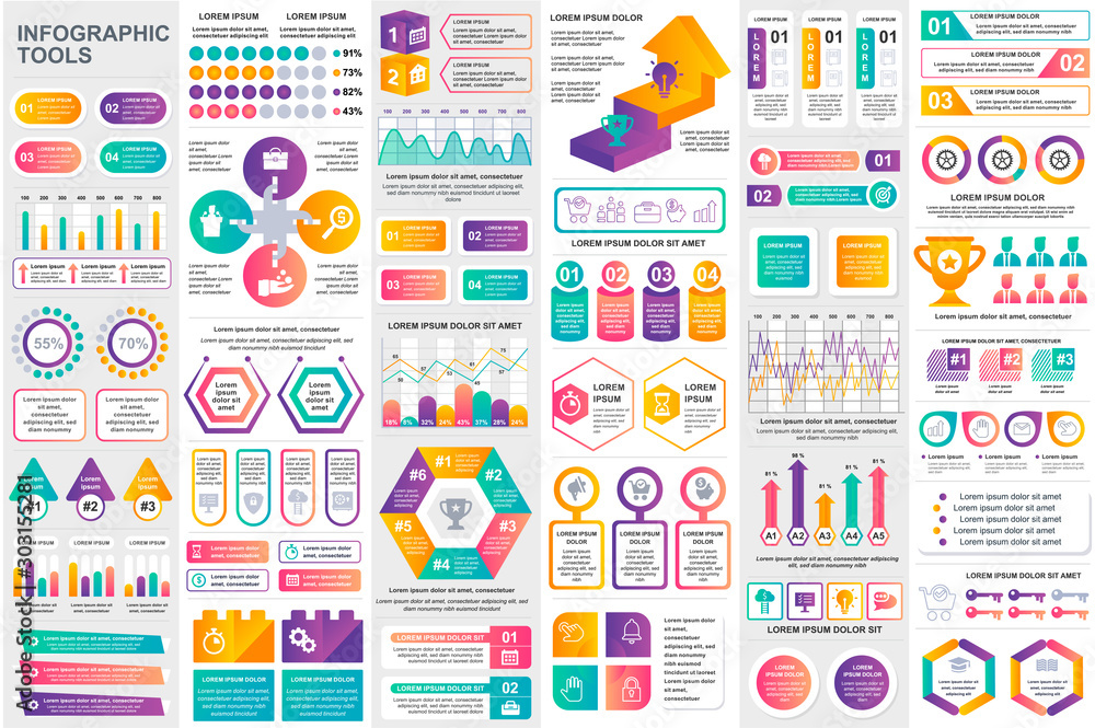 Bundle infographic elements data visualization vector design template ...