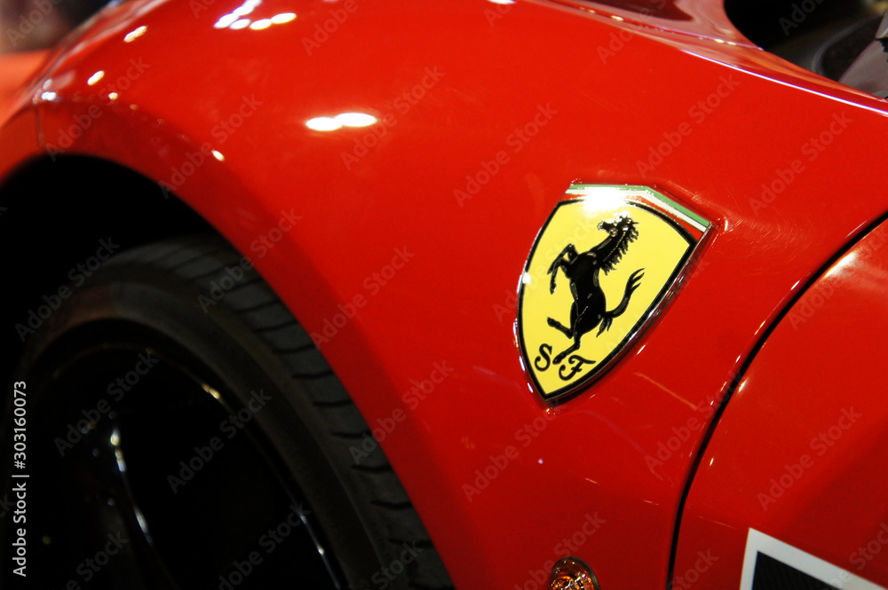 KUALA LUMPUR, MALAYSIA - NOVEMBER 24, 2018: Selected focused of Ferrari ...