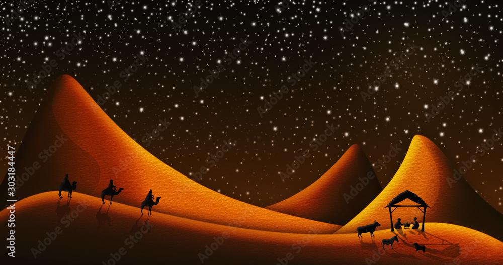 Christmas Nativity Scene Of Three Wise Men Magi Going To Meet Baby ...