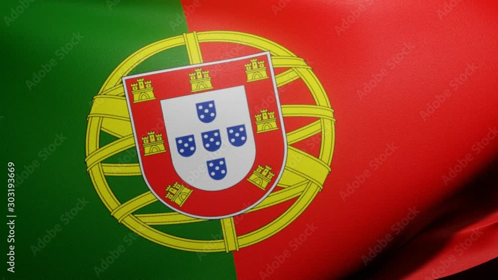 Close up of Portuguese flag video waving in wind. Realistic Animation ...