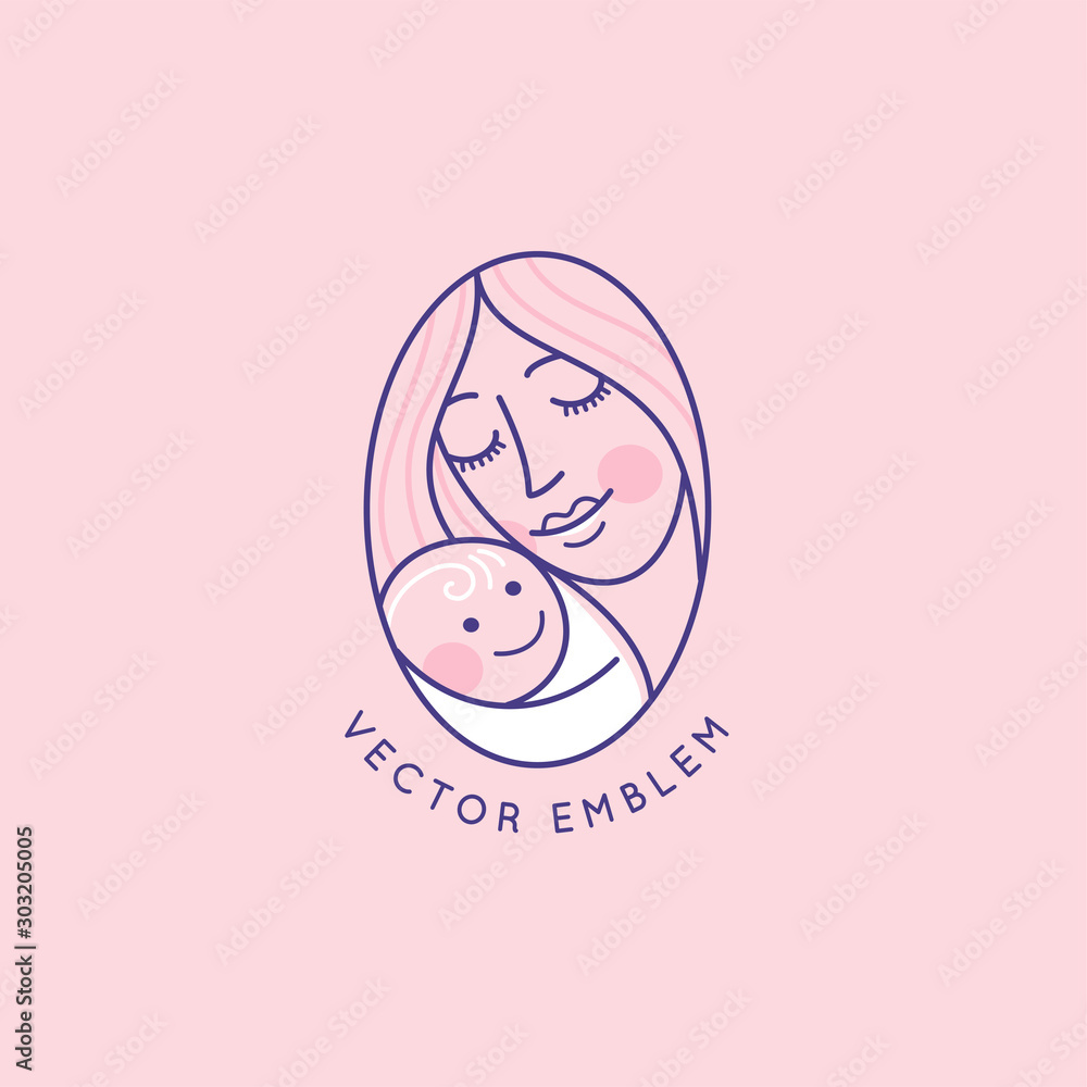 Vector logo design template and emblem in simple line style - happy ...