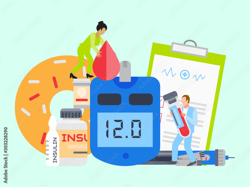 Diabetes Mellitus Care Banner Vector Illustration Doctor Cares About