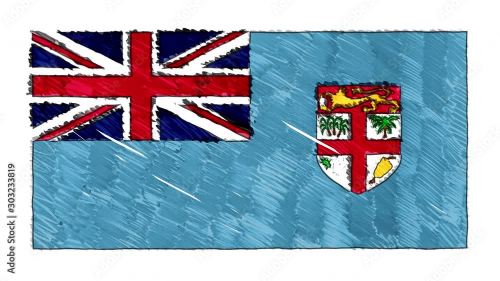 Stop motion animation of marker drawn Fiji flag on a whiteboard ...