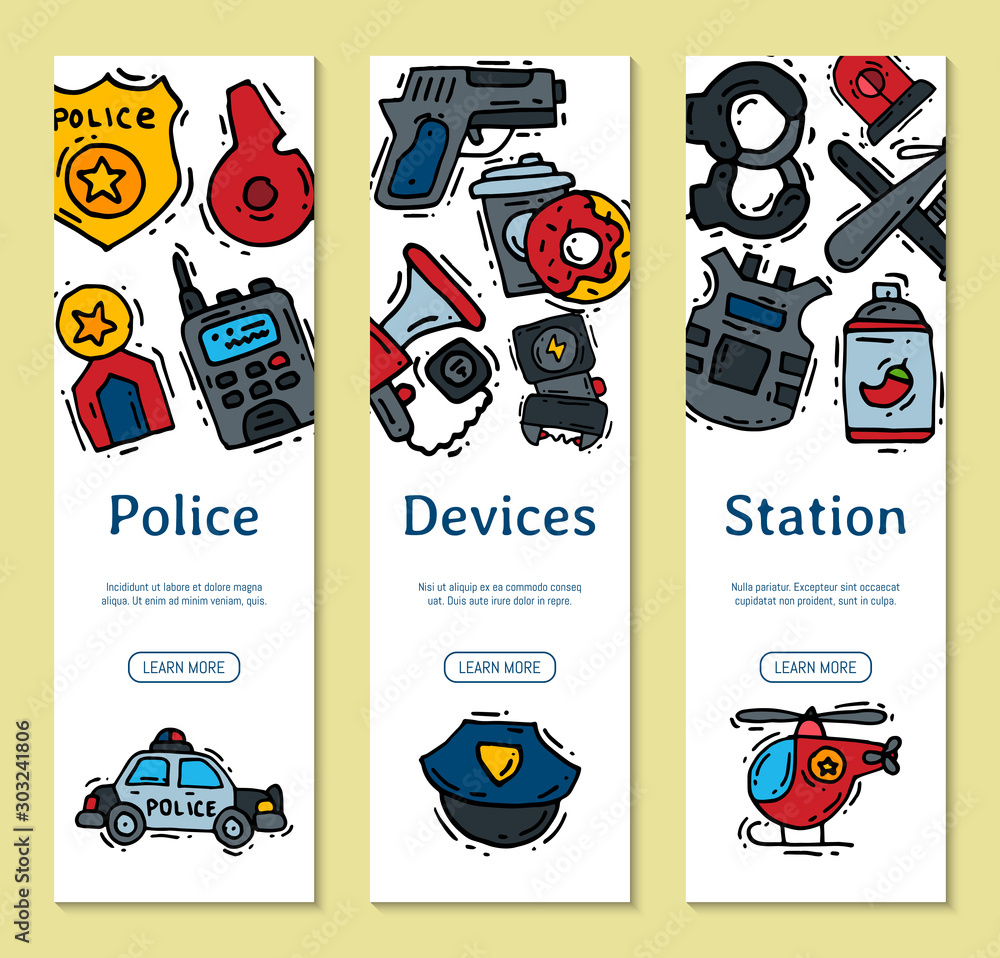 Police justice symbol icons vertical banner vector illustration ...