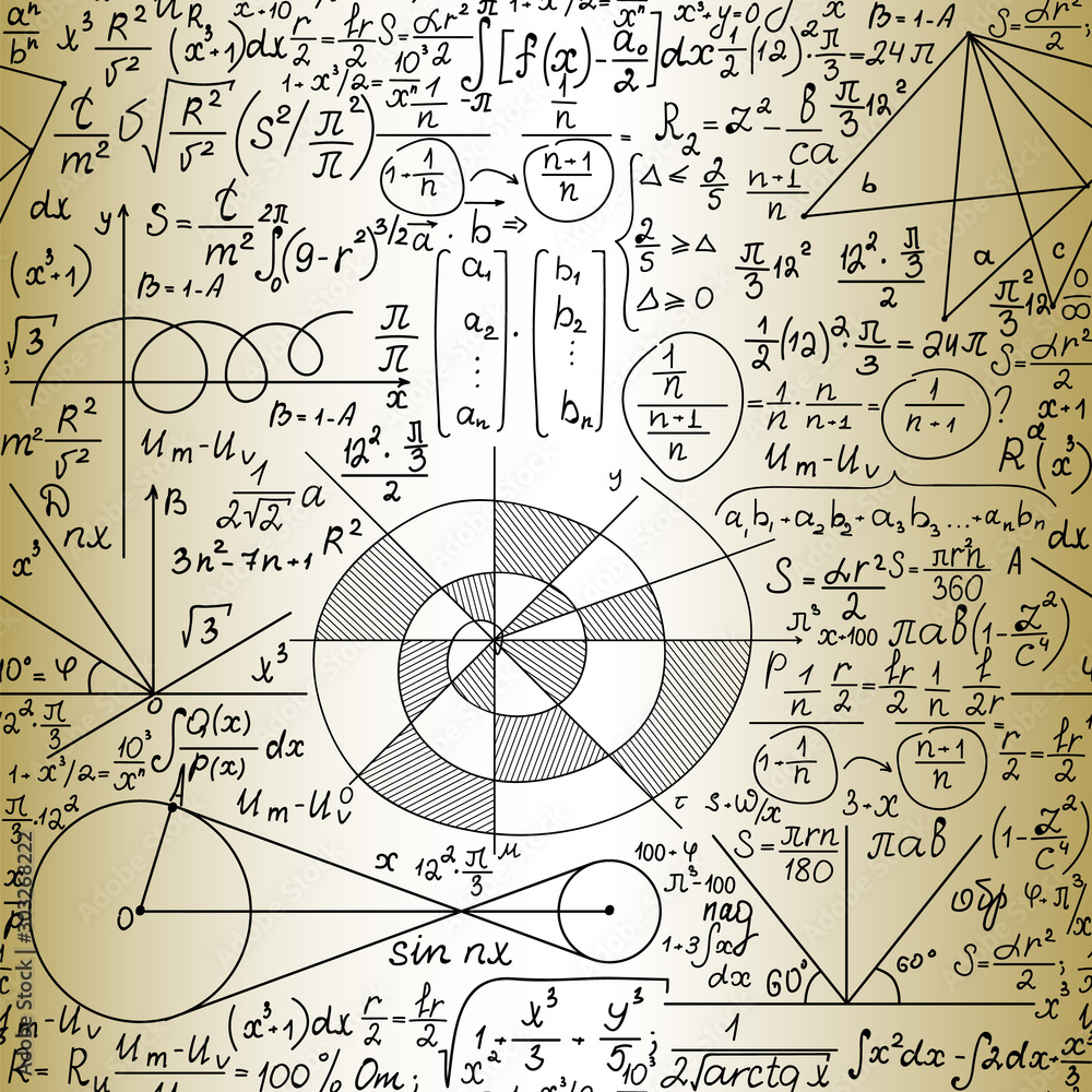 Math vector educational seamless texture with the formulas, handwritten ...