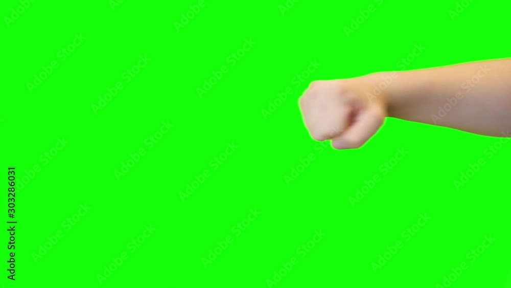 Manly Hand Fist punch enter and exit Green Screen Chroma key Stock ...