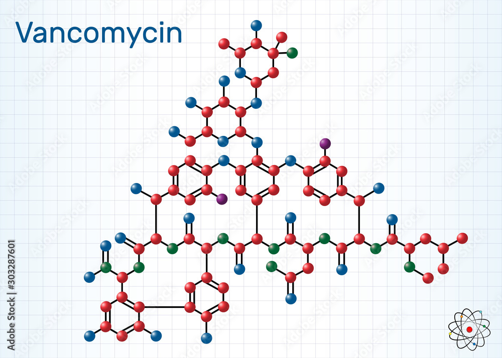 Vancomycin molecule. It is is an antibiotic used to treat bacterial ...