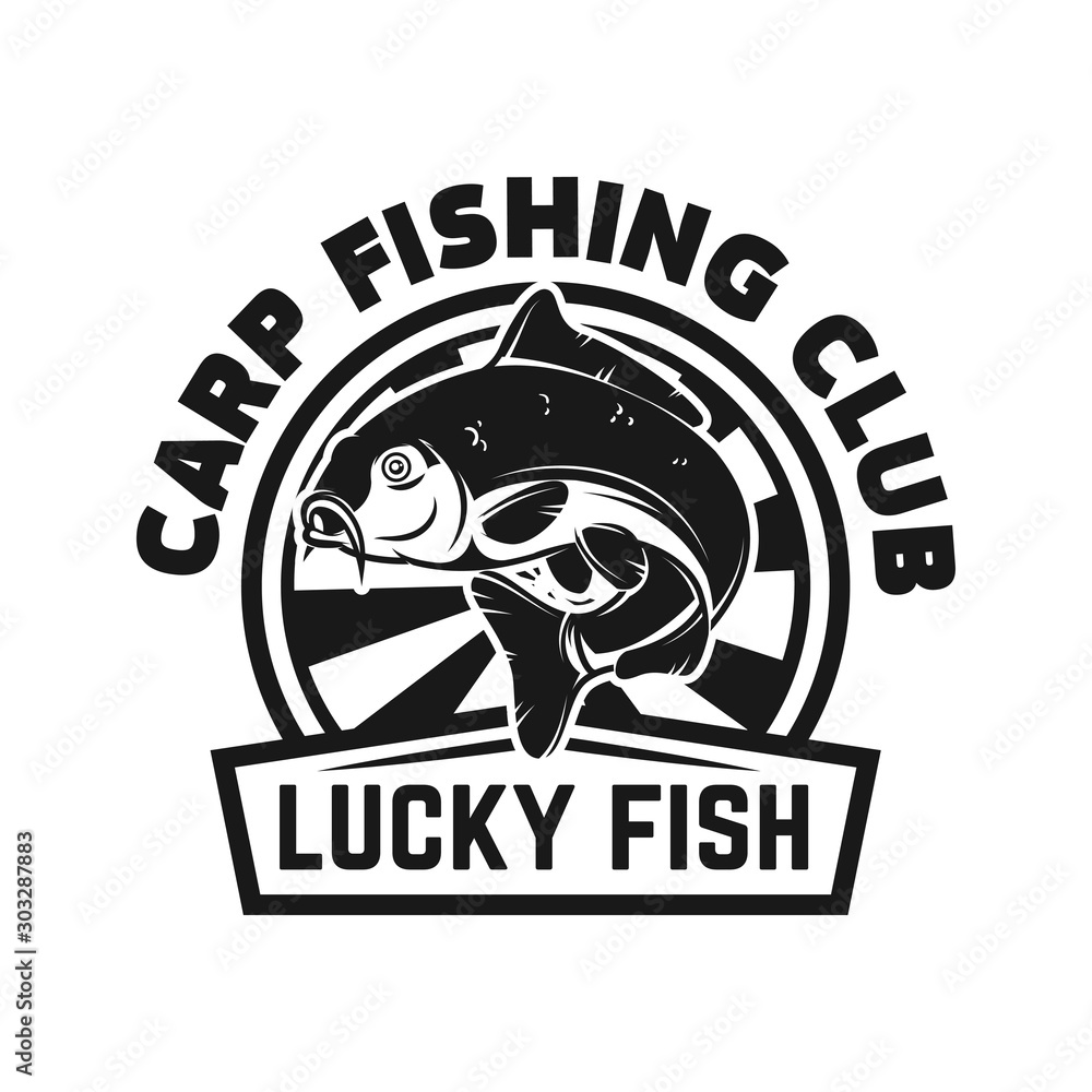 Carp fishing club. Emblem template with carp. Design element for logo ...