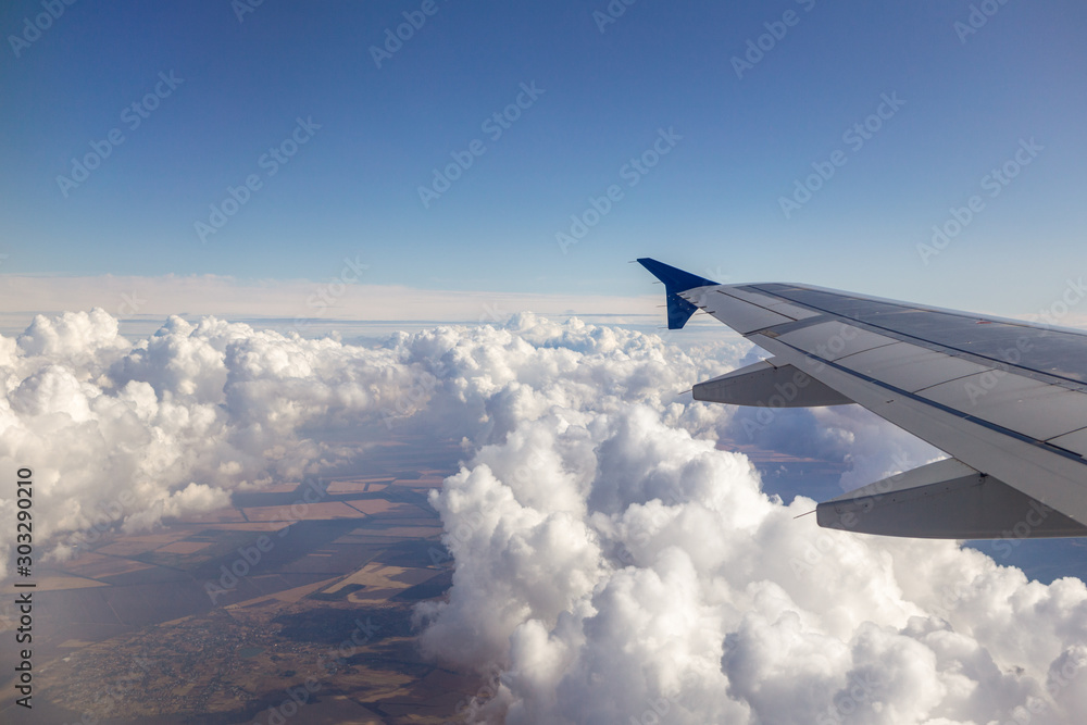 Beautiful aerial view seen through window of flying aeroplane ...