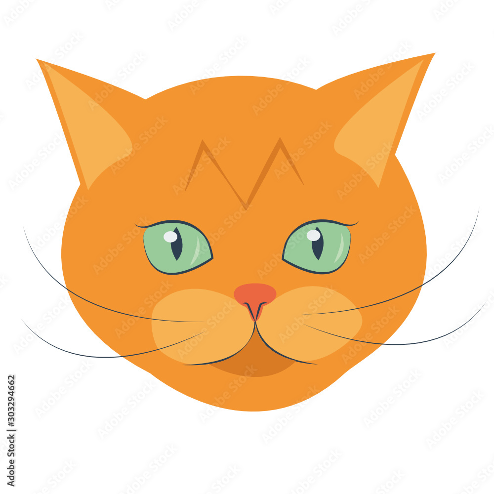Illustration face of orange tabby cat. Isolated portrait on white ...