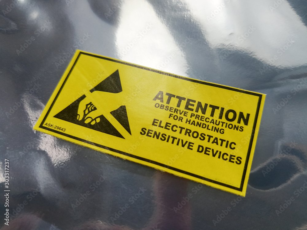ESD marking label for electrostatic sensitive devices Stock Photo ...