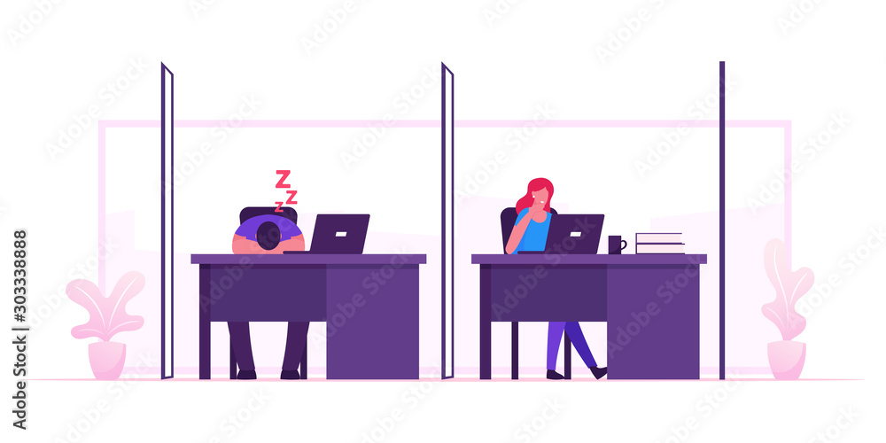 Freelancer Activity in Coworking Space. Characters Work and Rest in ...