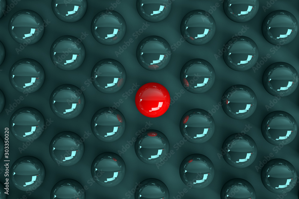 3d rendering of leadership and team work concept. Red ball is the ...