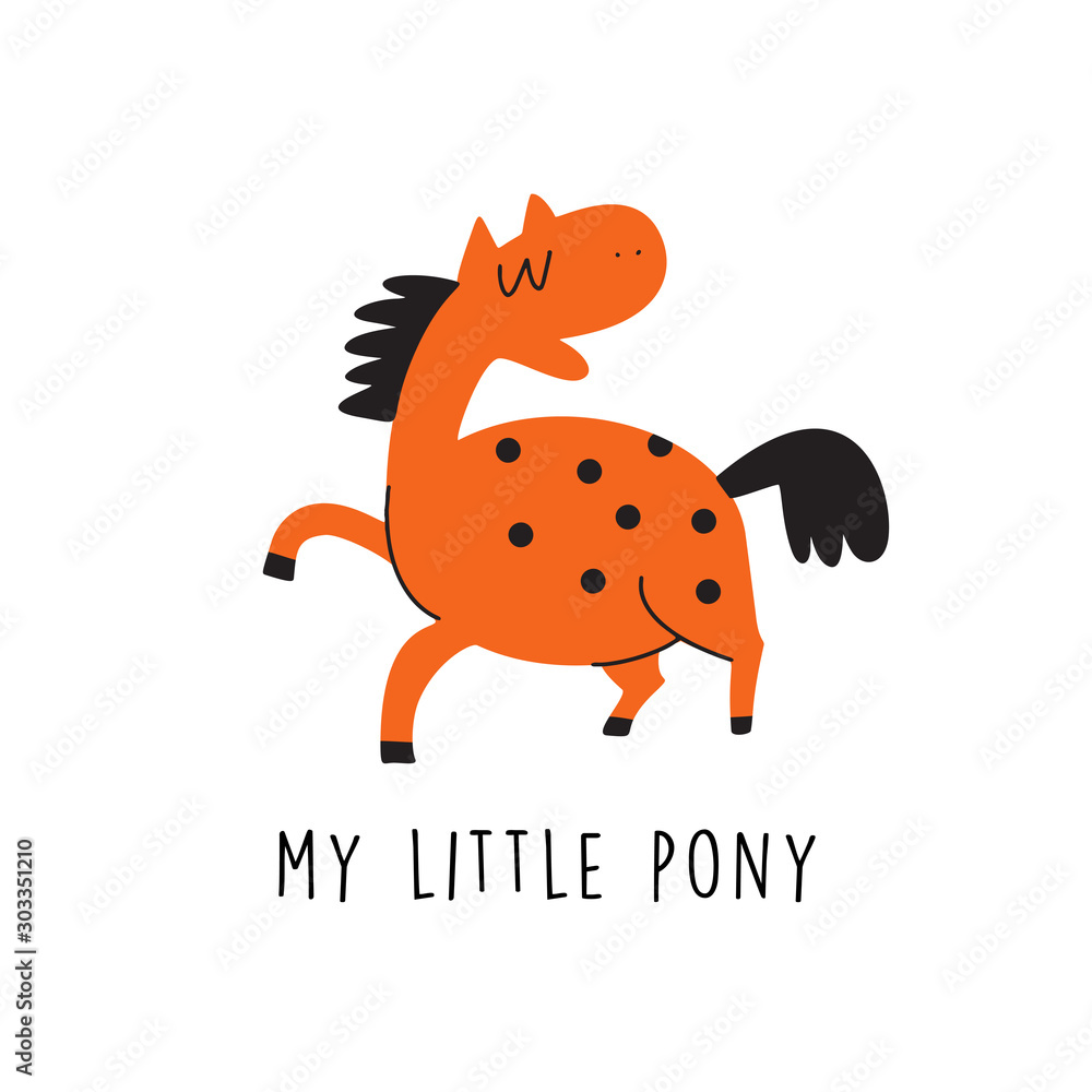 Vector cartoon illustration of funny horse or pony and text My Little ...